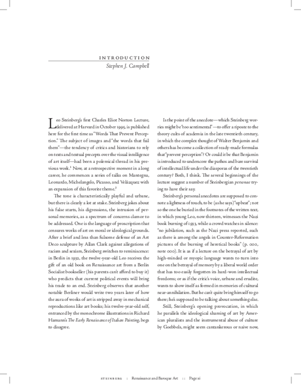 (PDF) Introduction to Leo Steinberg: Renaissance and Baroque Art, ed. Sheila Schwartz