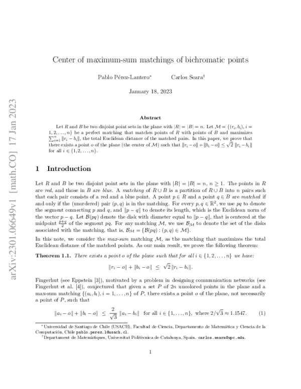 (PDF) Center of maximum-sum matchings of bichromatic points
