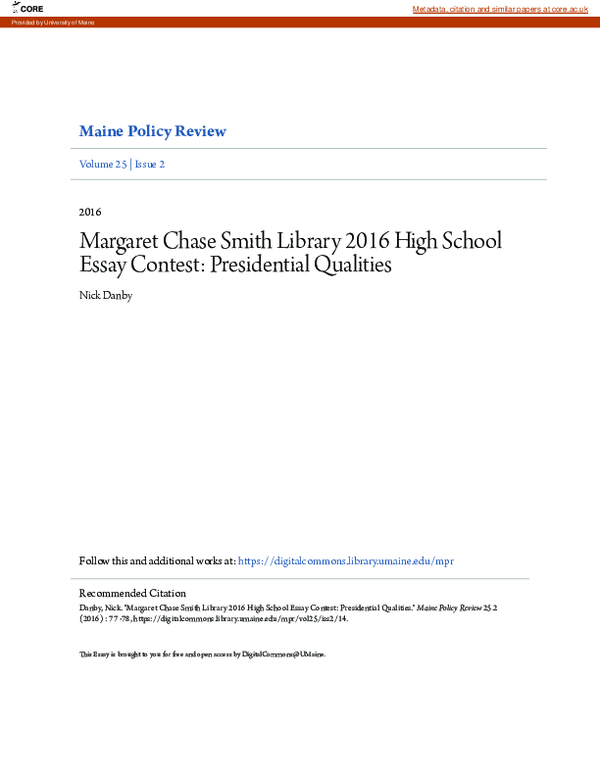 (PDF) Margaret Chase Smith Library 2016 High School Essay Contest ...