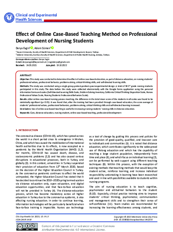 (PDF) Effect of Online Case-Based Teaching Method on Professional Development of Nursing Students