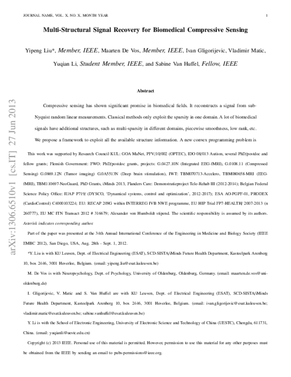 (PDF) Multi-structural Signal Recovery for Biomedical Compressive Sensing