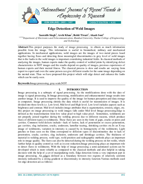 (PDF) Edge Detection of Weld Images