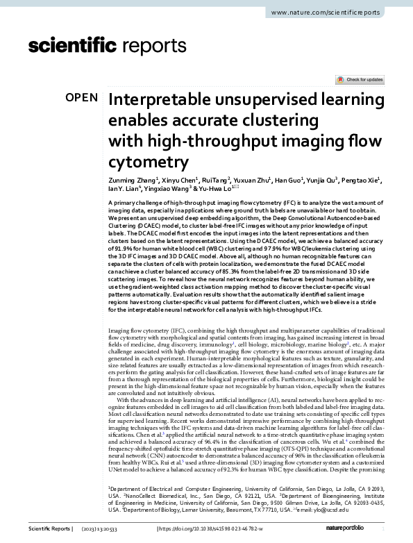 (PDF) Interpretable unsupervised learning enables accurate clustering with high-throughput ...
