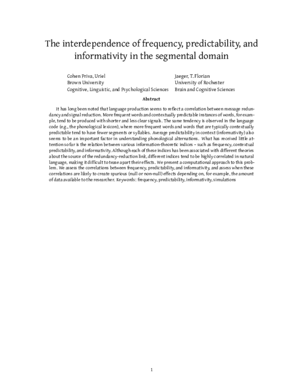 (PDF) The interdependence of frequency, predictability, and ...