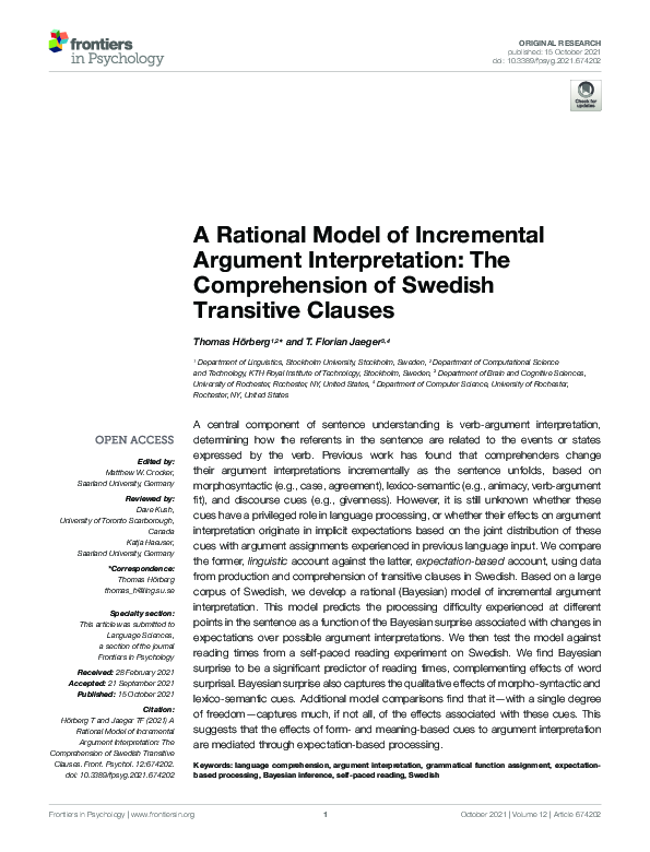(PDF) A Rational Model of Incremental Argument Interpretation: The Comprehension of Swedish ...