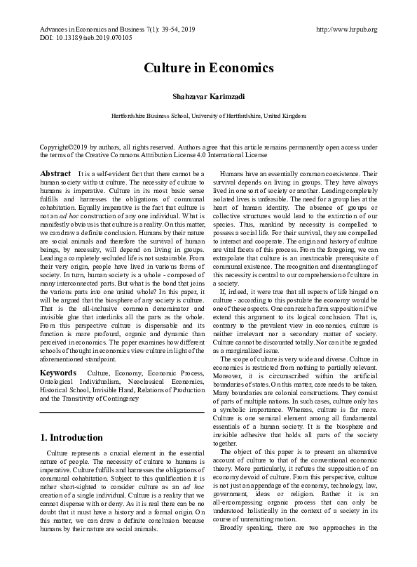 (PDF) Culture in Economics