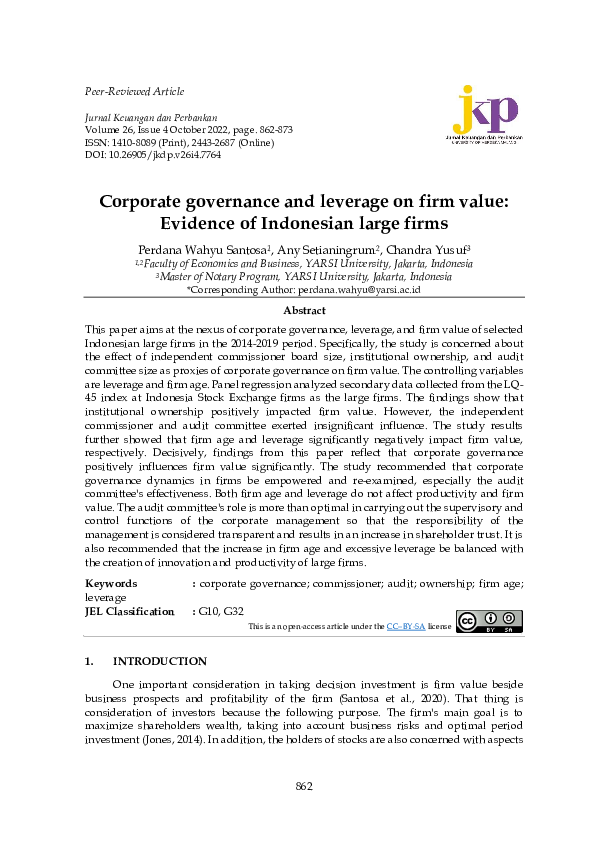 (PDF) Corporate governance and leverage on firm value: Evidence of Indonesian large firms