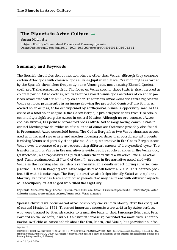 (PDF) The Planets in Aztec Culture