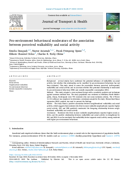(PDF) Pro-environment behavioural moderators of the association between perceived walkability ...