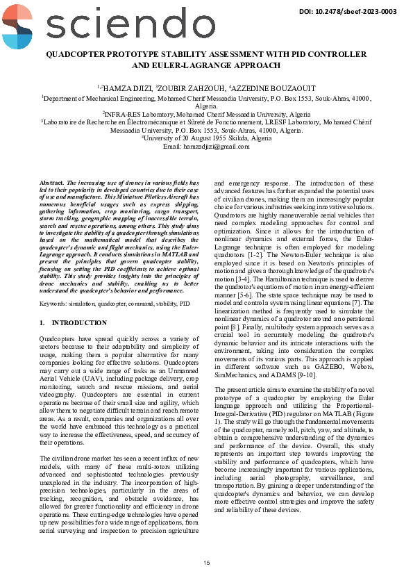 (PDF) Quadcopter Prototype Stability Assessment With Pid Controller And ... (PDF) Quadcopter Prototype Stability Assessment With Pid Controller And ...
