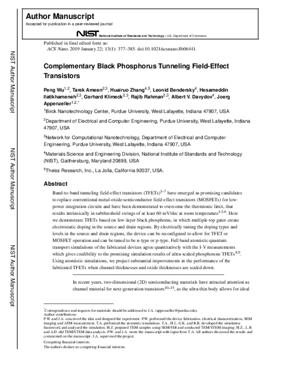 (PDF) Complementary Black Phosphorus Tunneling Field-Effect Transistors | Gerhard Klimeck ...