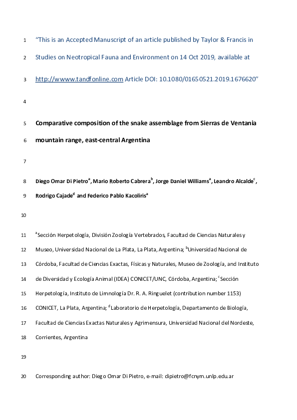 (PDF) Comparative composition of the snake assemblage from Sierras de ...