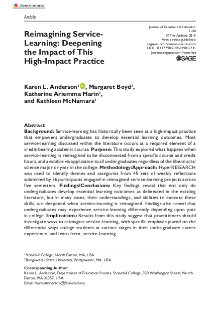 (PDF) Reimagining Service-Learning: Deepening the Impact of This High-Impact Practice | Kathleen ...