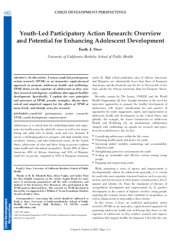 (PDF) Youth‐Led Participatory Action Research: Overview and Potential ...