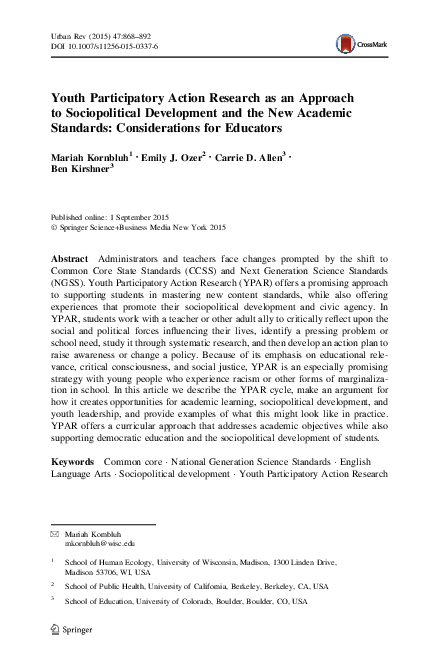 (PDF) Youth Participatory Action Research as an Approach to ...