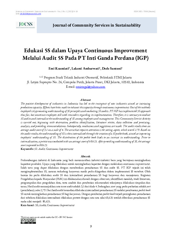 (PDF) Edukasi 5S dalam Upaya Continuous Improvement Melalui Audit 5S Pada PT Inti Ganda Perdana ...