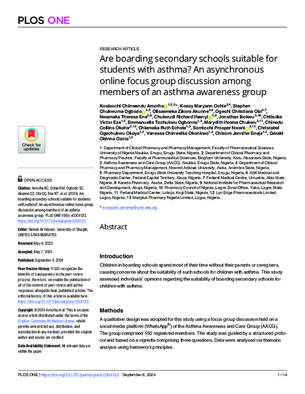 (PDF) Are boarding secondary schools suitable for students with asthma? An asynchronous online ...