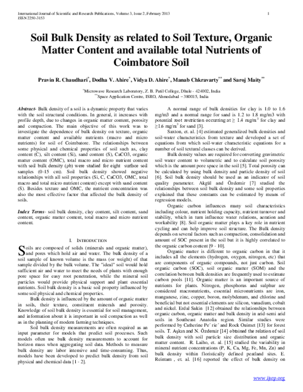 (PDF) Soil Bulk Density as related to Soil Texture , Organic Matter ...