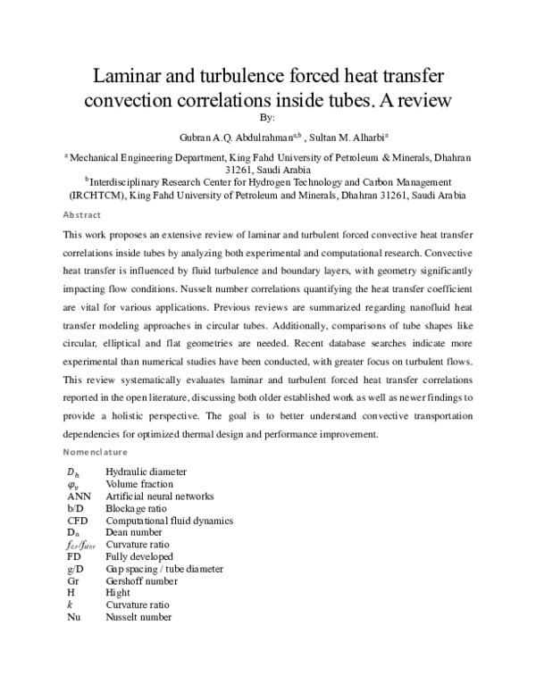 (PDF) Laminar and turbulence forced heat transfer convection correlations inside tubes. A review