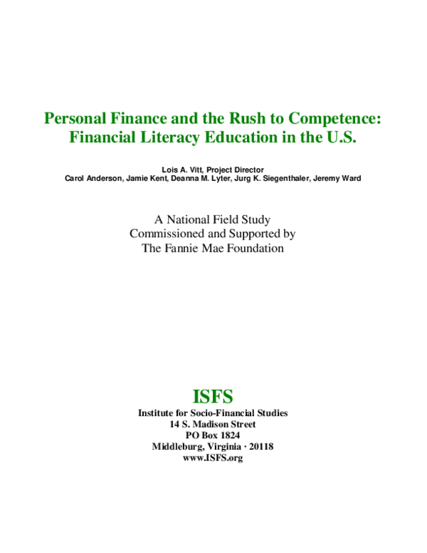 (PDF) Personal finance and the rush to competence: Financial literacy ...