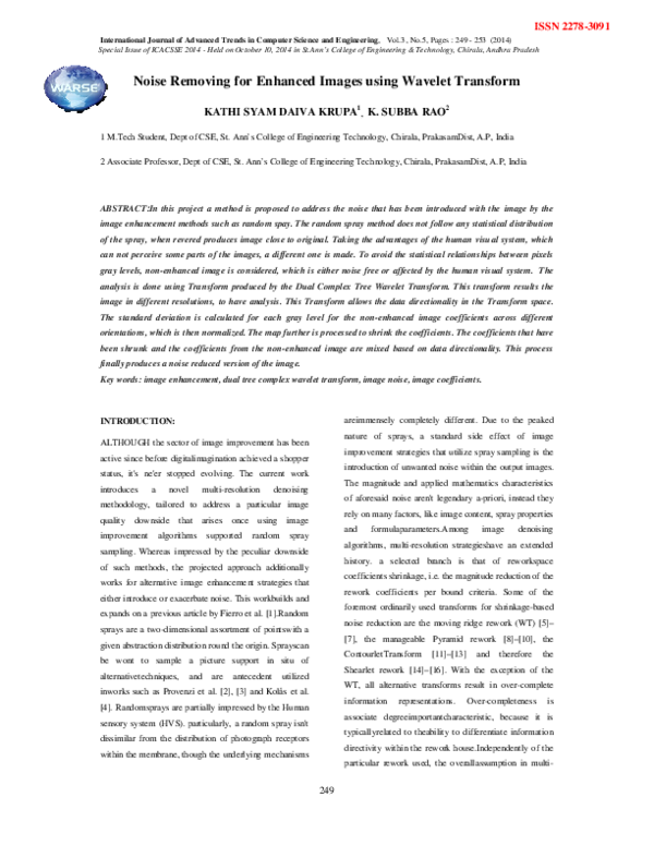 Pdf Noise Removing For Enhanced Images Using Wavelet Transform