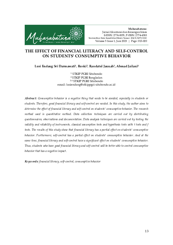(PDF) The Effect of Financial Literacy and Self-Control on Students ...