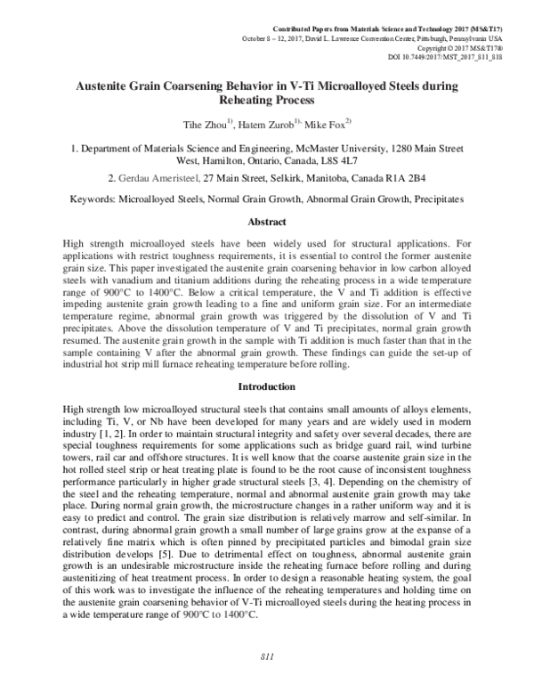 (PDF) Austenite Grain Coarsening Behavior in V-Ti Microalloyed Steels ...