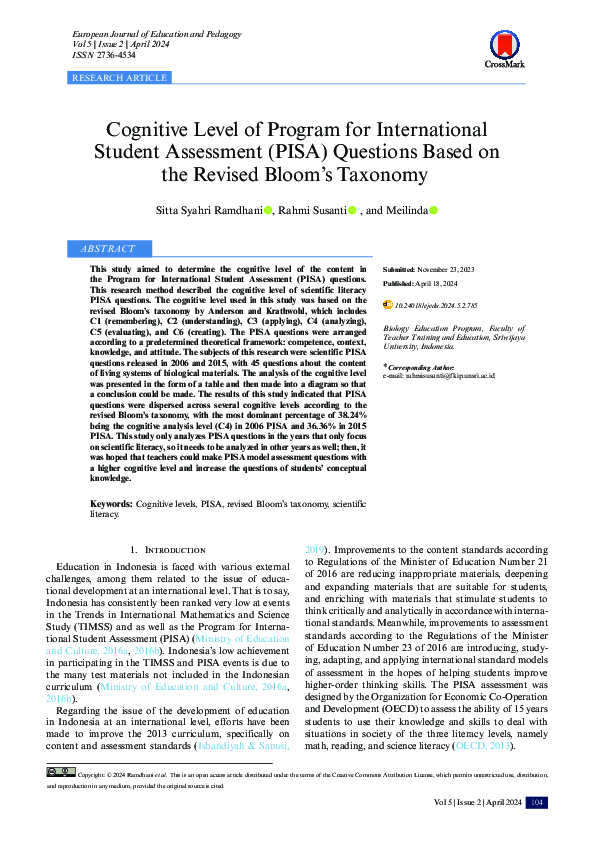 (PDF) Cognitive Level of Program for International Student Assessment ...