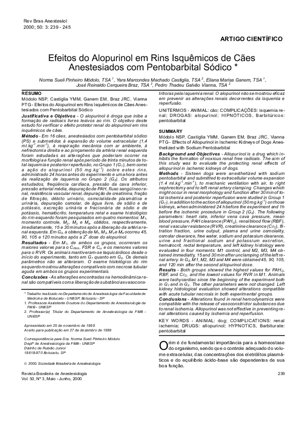 (PDF) Efeitos do alopurinol em rins isquêmicos de cäes anestesiados com ...