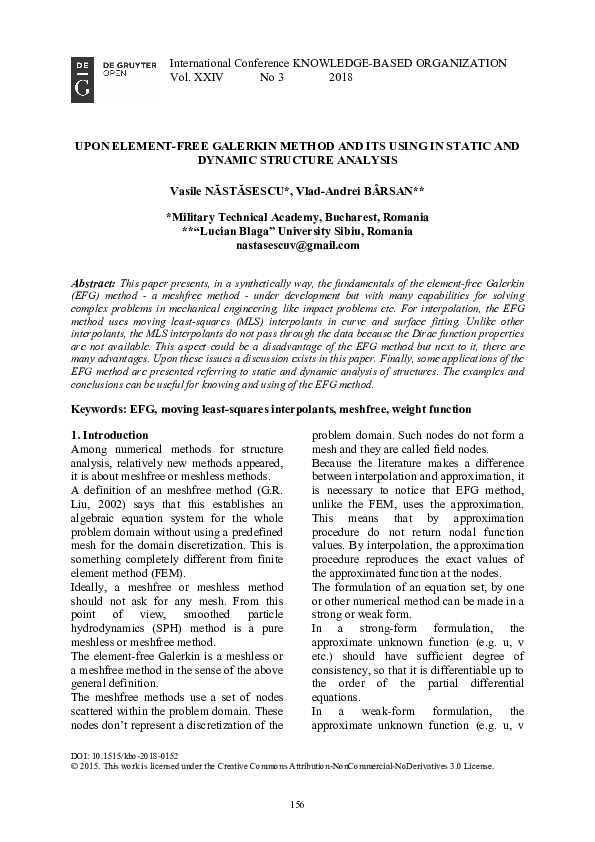 Pdf Upon Element Free Galerkin Method And Its Using In Static And Dynamic Structure Analysis