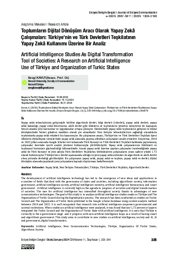 (PDF) Artificial Intelligence Studies As Digital Transformation Tool of Societies: A Research on ...