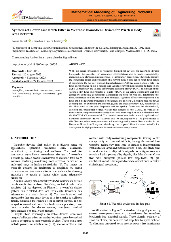 (PDF) Synthesis of Power Line Notch Filter in Wearable Biomedical ...