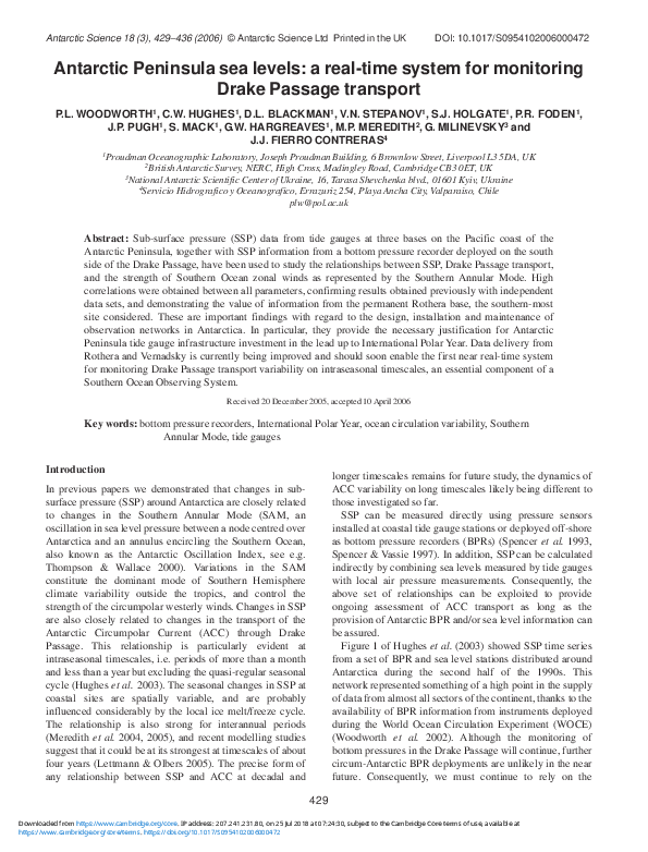 (PDF) Antarctic Peninsula sea levels: a real-time system for monitoring Drake Passage transport