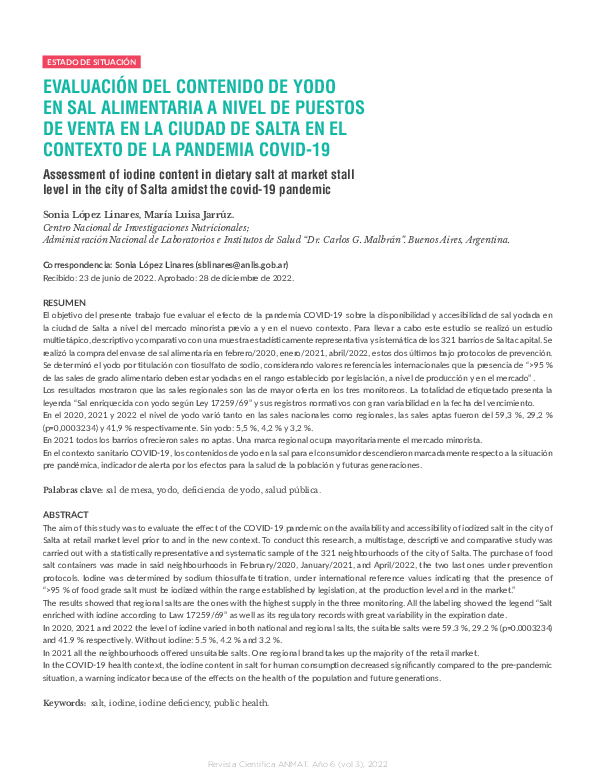 (PDF) Evaluación del contenido de yodo en sal alimentaria a nivel de ...