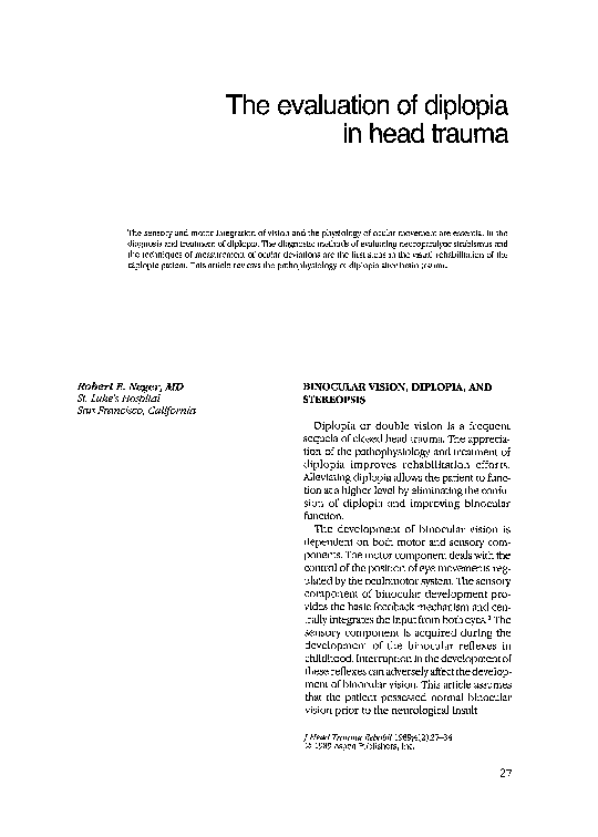 (PDF) The evaluation of diplopia in head trauma