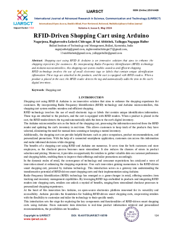 Pdf Rfid Driven Shopping Cart Using Arduino