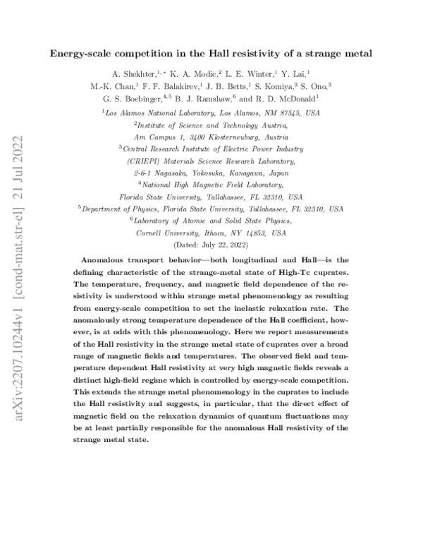 (PDF) Energy-scale competition in the Hall resistivity of a strange metal