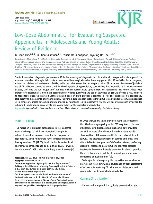 (PDF) Low-Dose Abdominal CT for Evaluating Suspected Appendicitis in ...