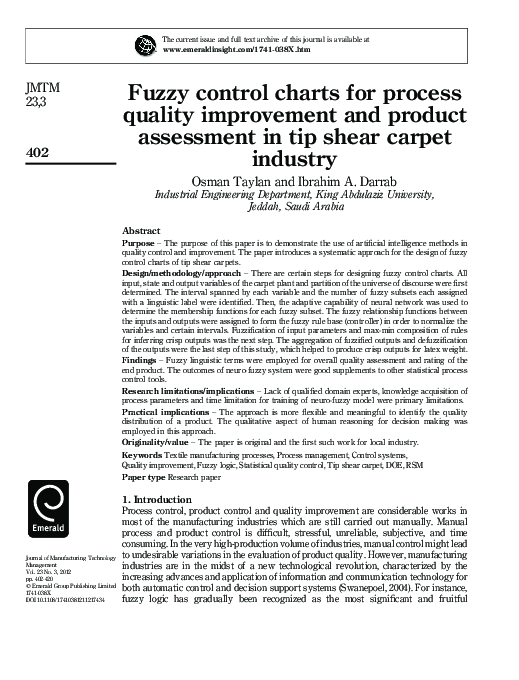 (PDF) Fuzzy control charts for process quality improvement and product assessment in tip shear ...