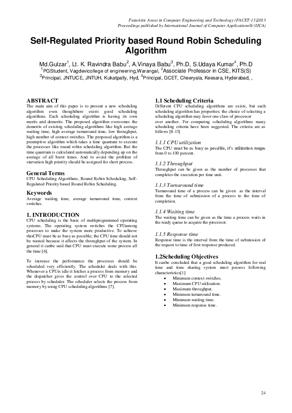 (PDF) Self-Regulated Priority based Round Robin Scheduling Algorithm