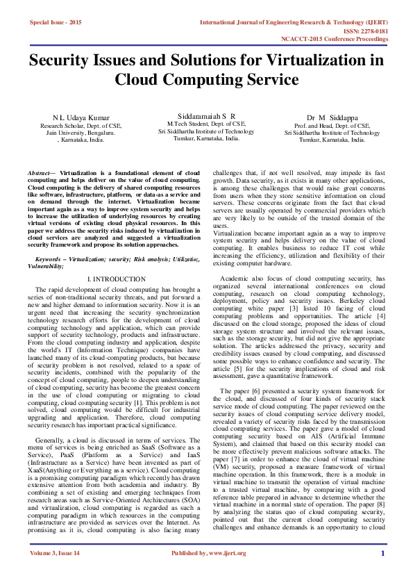 (PDF) Security Issues and Solutions for Virtualization in Cloud Computing Service