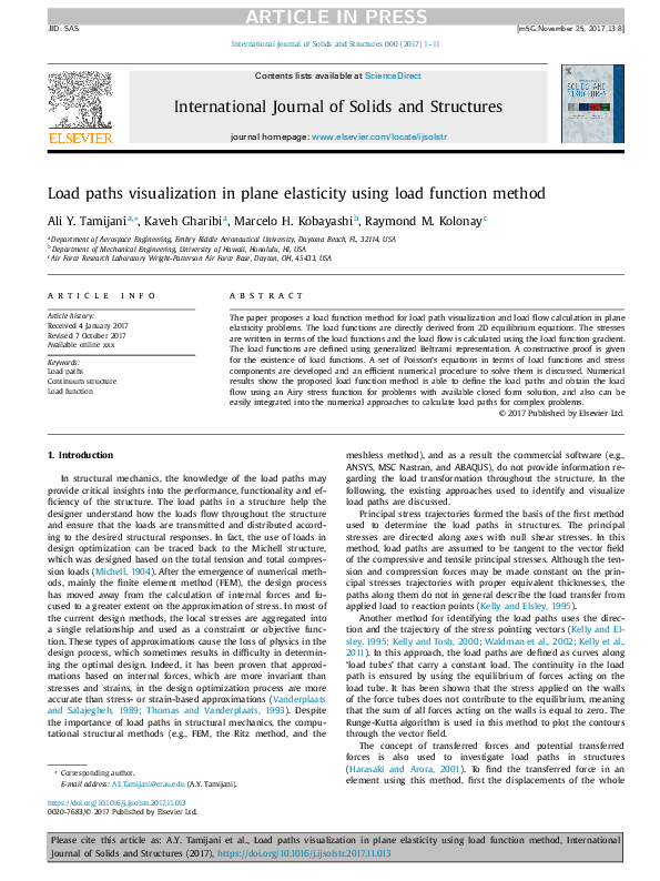 Pdf Load Paths Visualization In Plane Elasticity Using Load Path Function Method