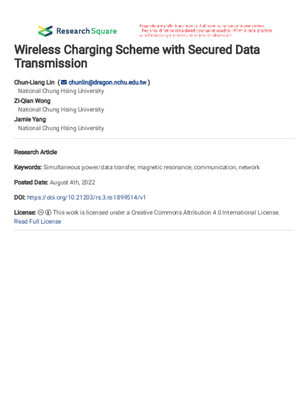 (PDF) Wireless Charging Scheme with Secured Data Transmission