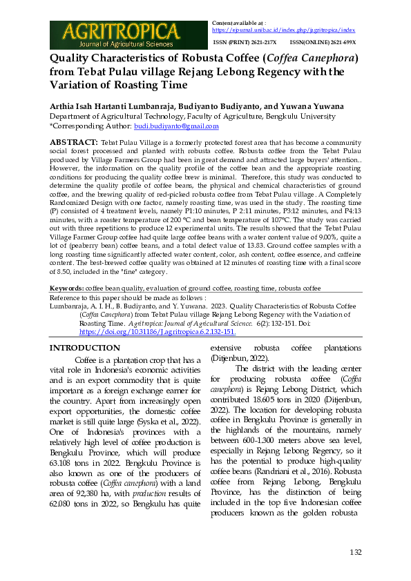 (PDF) Quality Characteristics of Robusta Coffee (Coffea Canephora ...