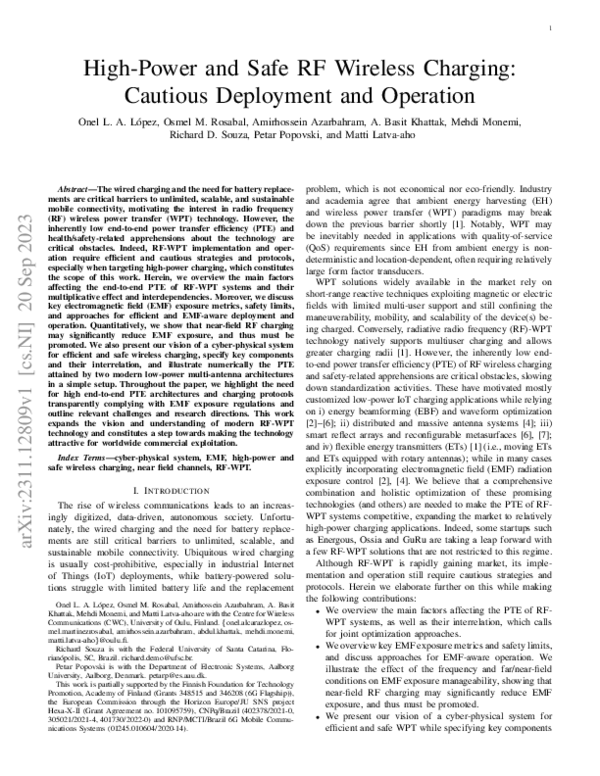 (PDF) High-Power and Safe RF Wireless Charging: Cautious Deployment and ...