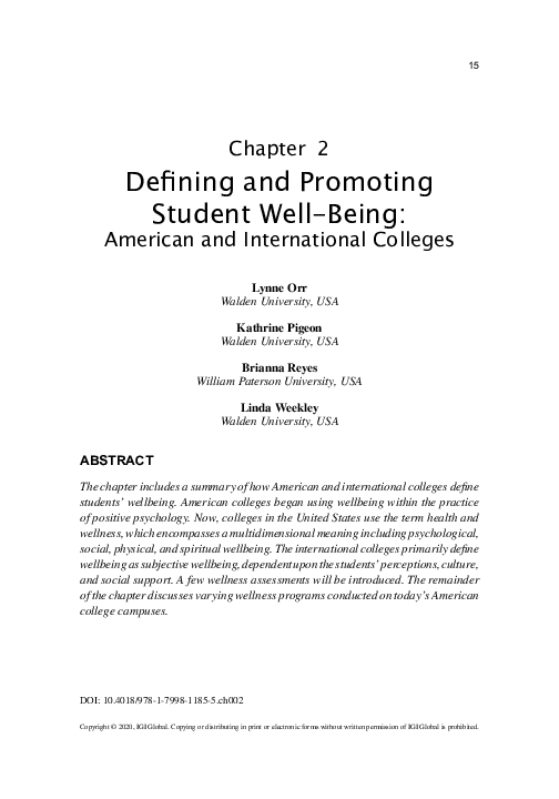 (PDF) Defining and Promoting Student Well-Being