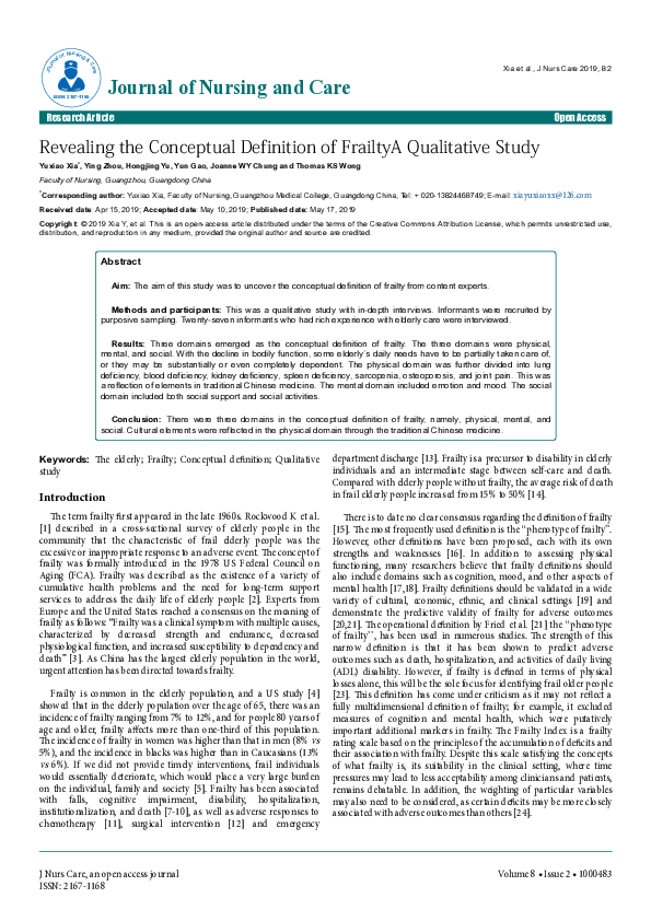 (PDF) Revealing the Conceptual Definition of Frailty: A Qualitative Study