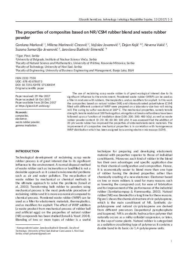 (PDF) The properties of composites based on NR/CSM rubber blend and ...