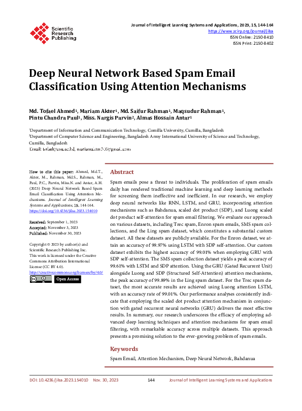 (PDF) Deep Neural Network Based Spam Email Classification Using Attention Mechanisms