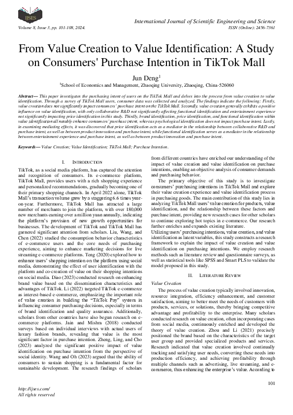 (PDF) From Value Creation to Value Identification: A Study on Consumers' Purchase Intention in ...